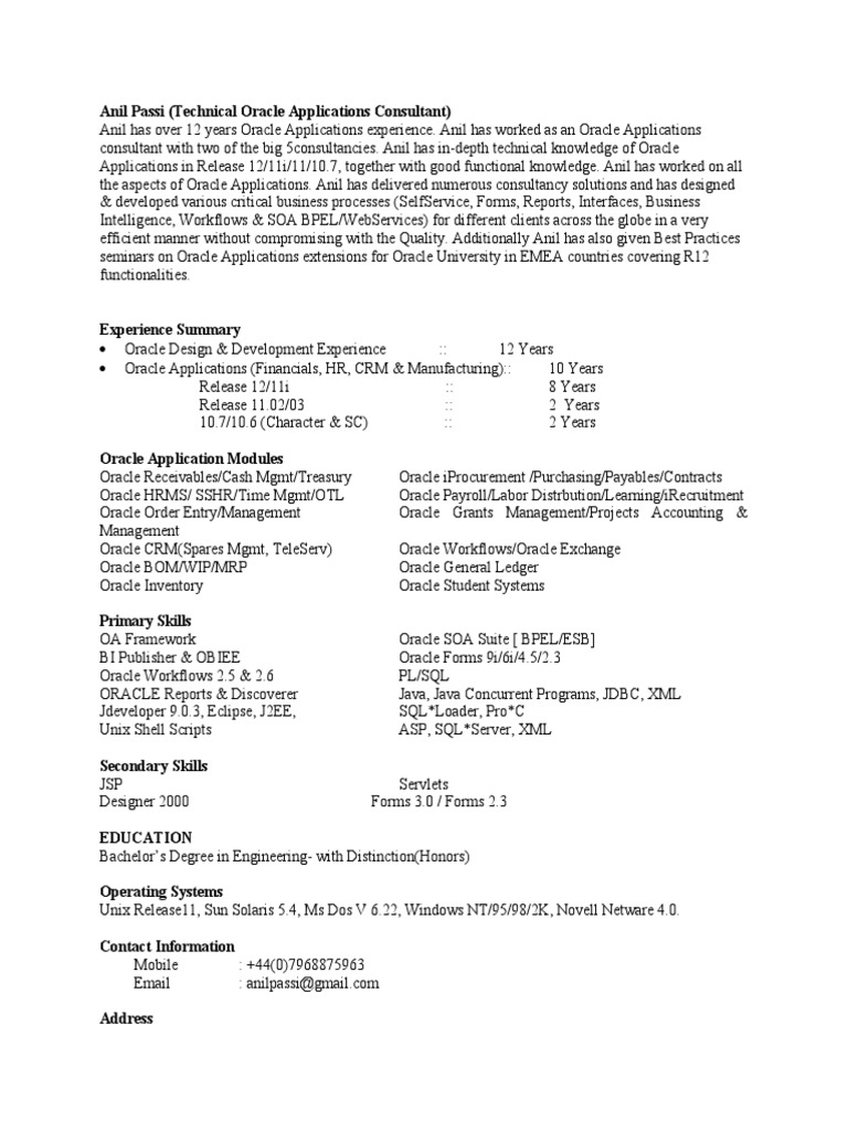 Anil Passi (Technical Oracle Applications Consultant) | PDF | Accounts Payable | Receipt