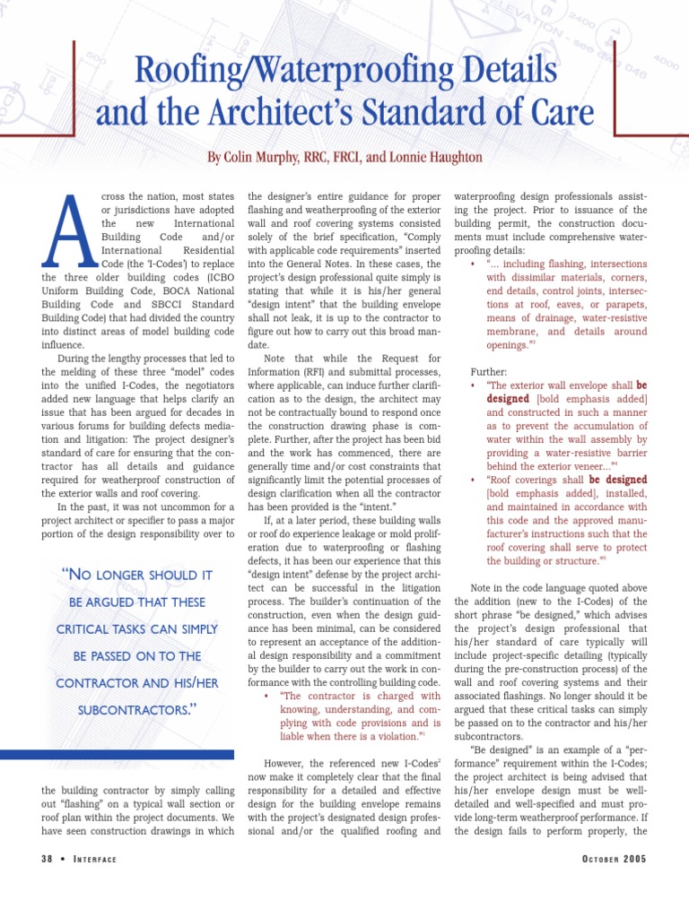 Roofing Waterproofing Details & Architect's Standard of Care | PDF ...