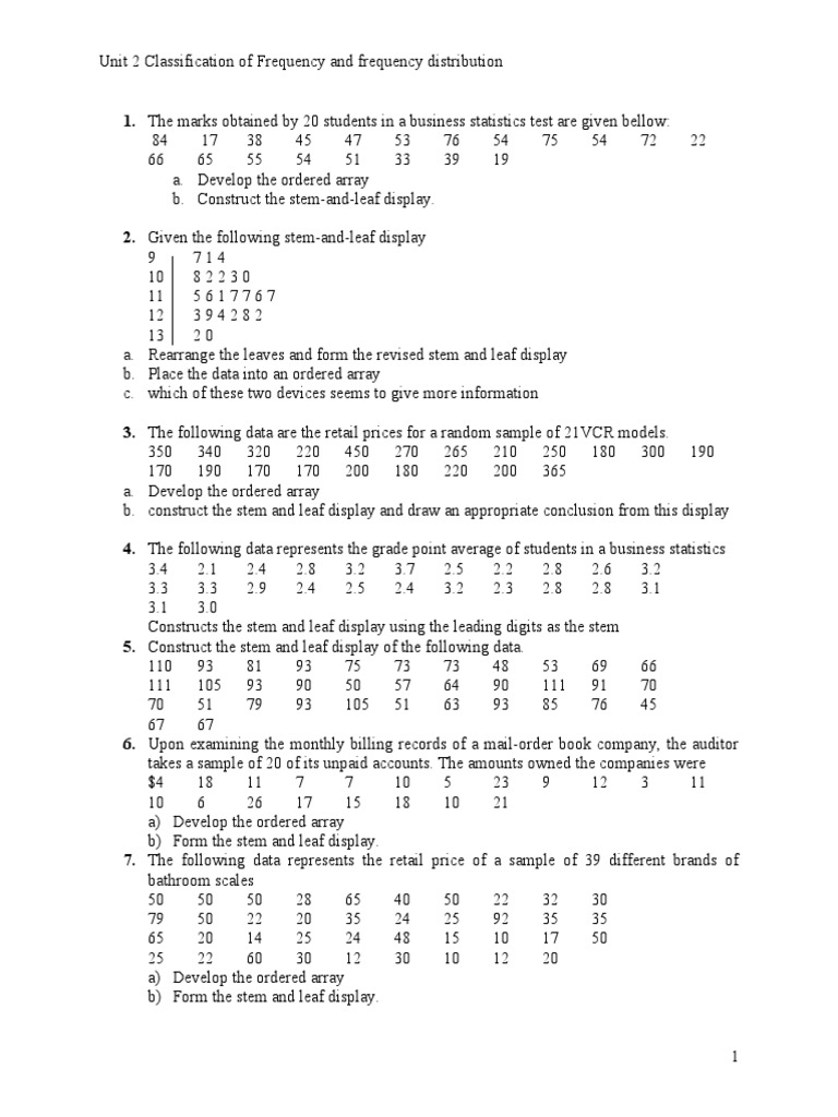 Frequency Distribution and Stem-and-Leaf Analysis | PDF | Histogram ...