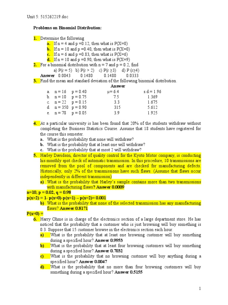Unit 5 Binomial Distribution | PDF | Probability | Standard Deviation