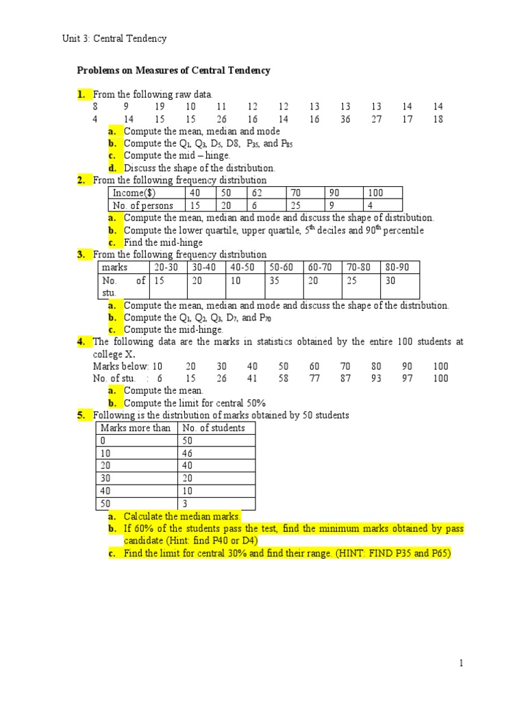 Unit 3 Central Tendency | Download Free PDF | Mode (Statistics) | Mean