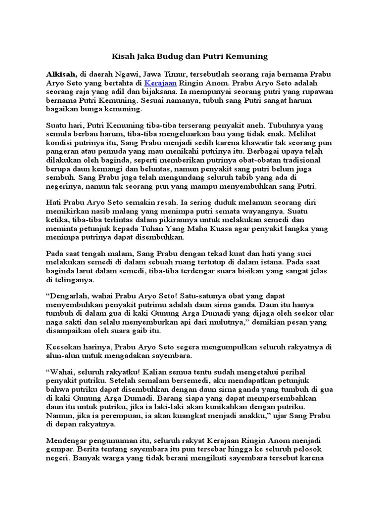 Kisah Jaka Budug Dan Putri Kemuning | PDF