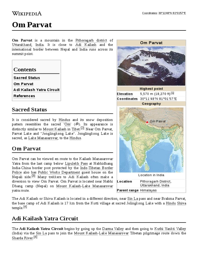 Om Parvat: Om Parvat Is A Mountain in The Pithoragarh District of | PDF ...