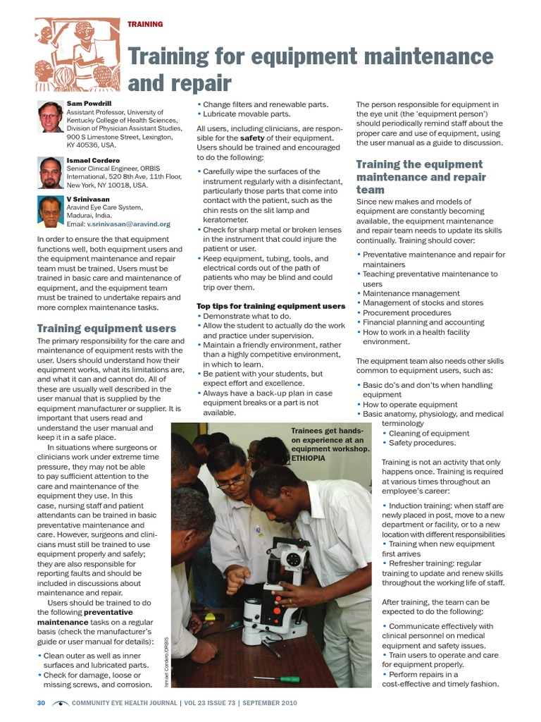 Training The Equipment Maintenance and Repair Team | PDF | Outsourcing ...