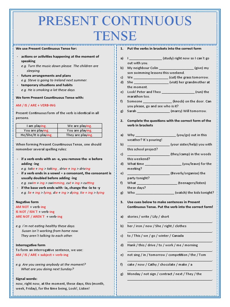 Present Continuous Tense Grammar Drills Grammar Guides - 133426 | PDF ...
