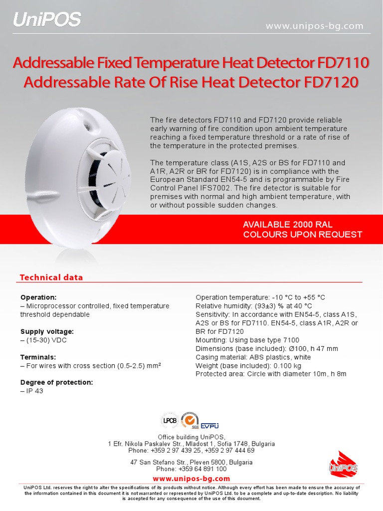 Addressable Fixed Temperature Heat Detector FD7110 Addressable Rate of ...