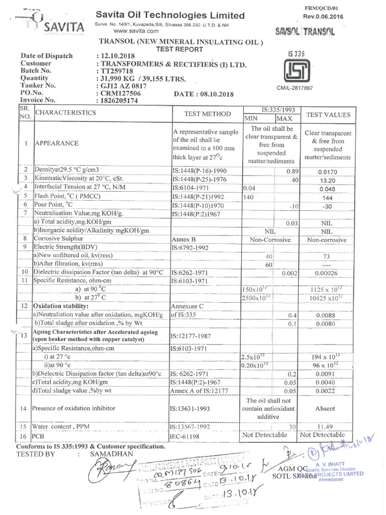 TRANSOL (New Mineral Insulating Oil) | PDF