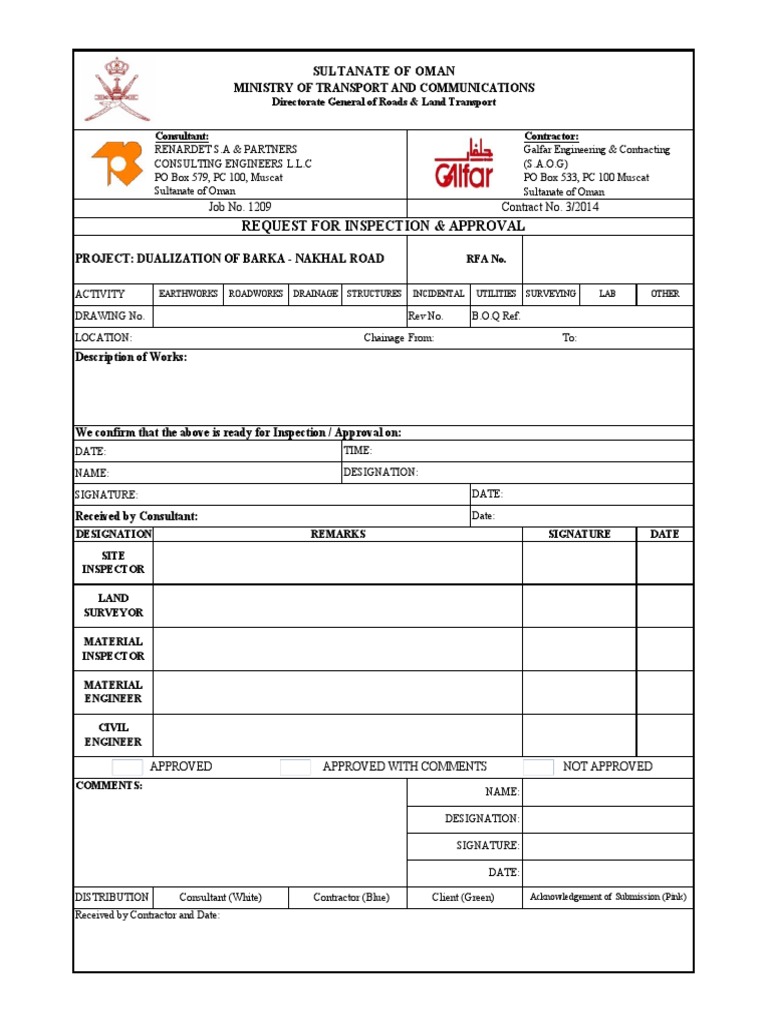Request for Inspection Approval Form | PDF | Business