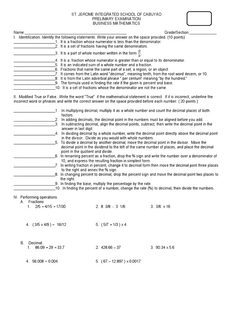 Math 8 - First Quarter First Long Test | PDF | Factorization | Rational ...