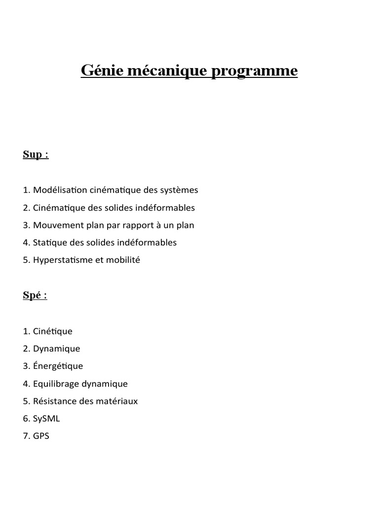 Programme de Génie Mécanique | PDF