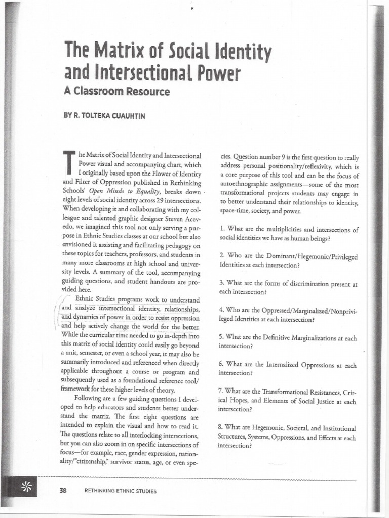 The Matrix of Social Identity and Intersectional Power 1 | PDF