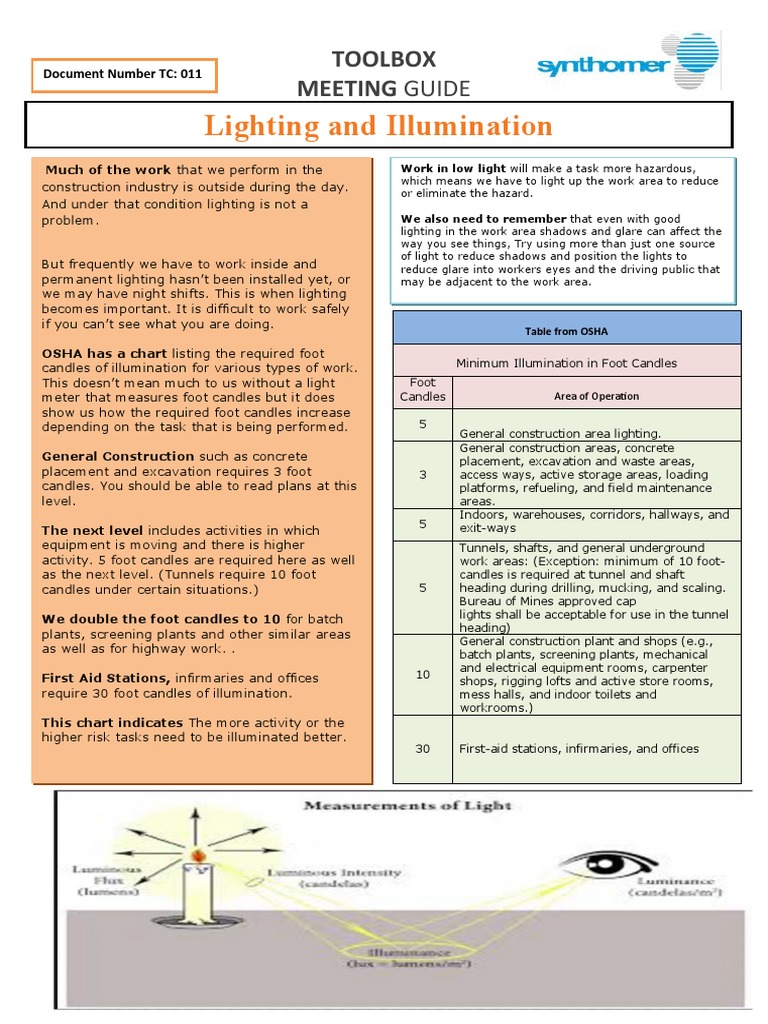 Lighting and Illumination: Toolbox Meeting Guide | PDF | Lighting | Nature