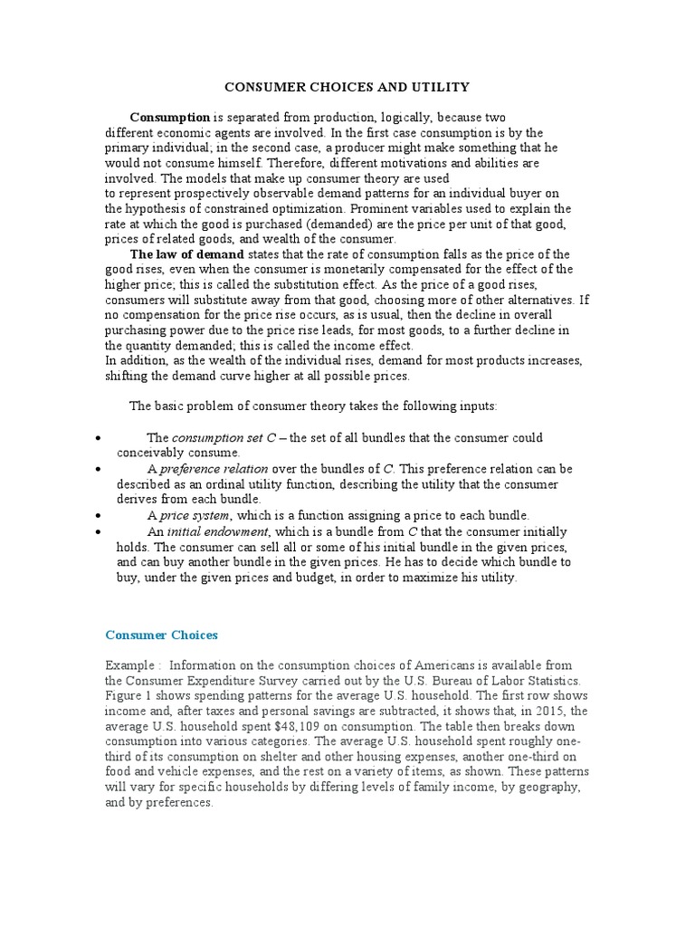 Consumer Choices and Utility | PDF | Consumers | Consumer Behaviour