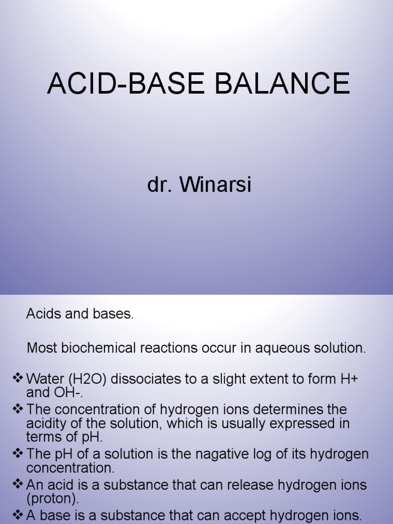 Acid-Base Balance: Dr. Winarsi | PDF | Acid | Buffer Solution