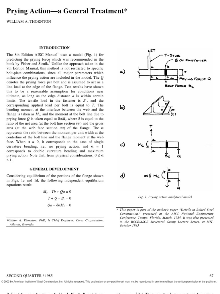Prying Action - A General Treatment | PDF | Screw | Bending