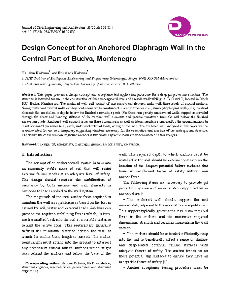Anchored Diaphragm Wall Design in Budva | PDF | Finite Element Method ...