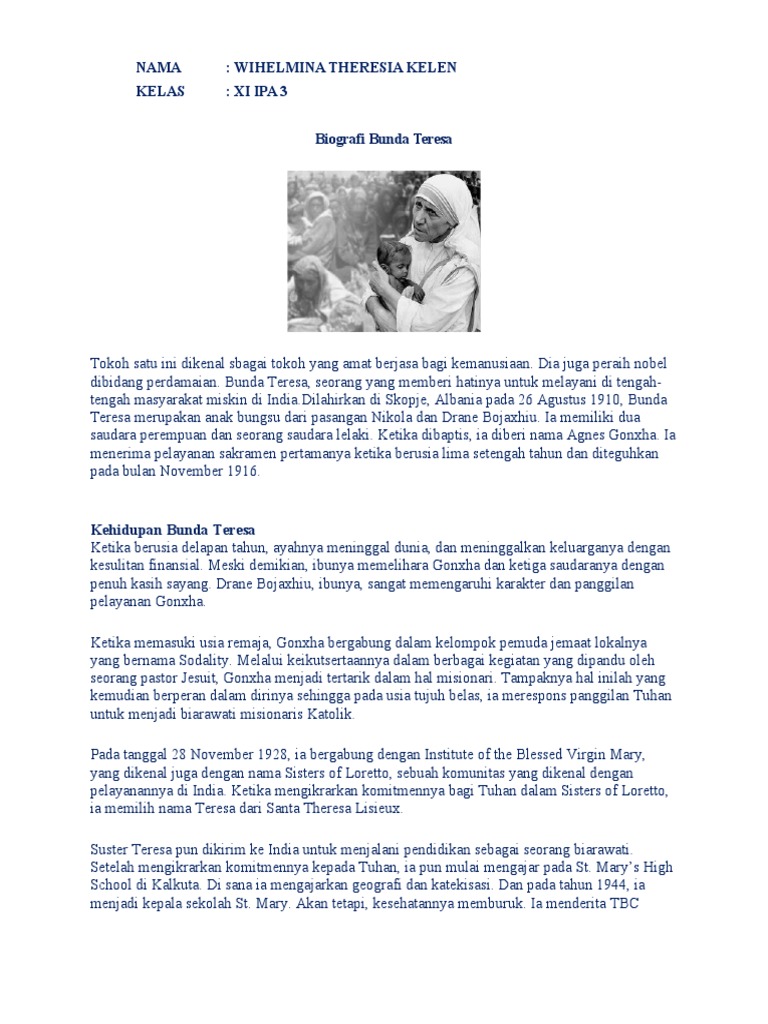 Biografi Mother Teresa | PDF