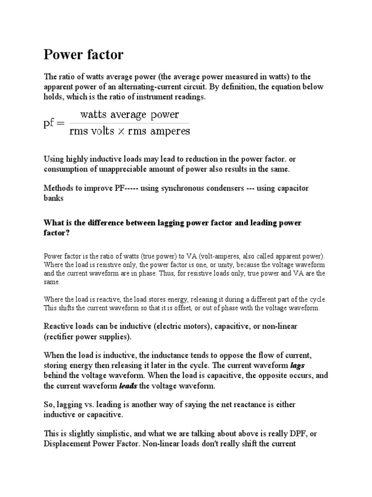 Power Factor: What Is The Difference Between Lagging Power Factor and Leading Power Factor ...