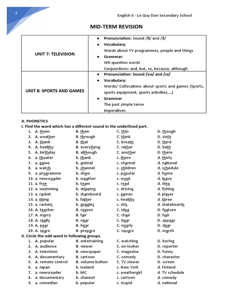 ENG 6 MID TERM REVISION (Raw) | PDF | Question | Leisure