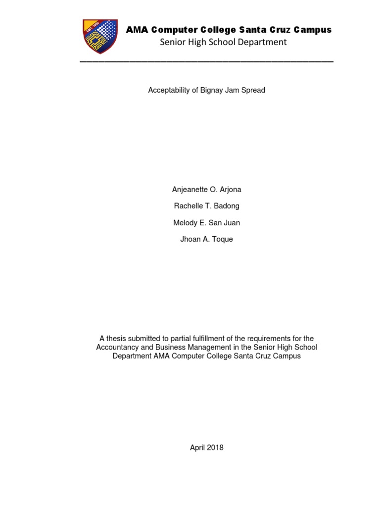 Acceptability of Bignay Jam Spread | PDF | Taste | Olfaction
