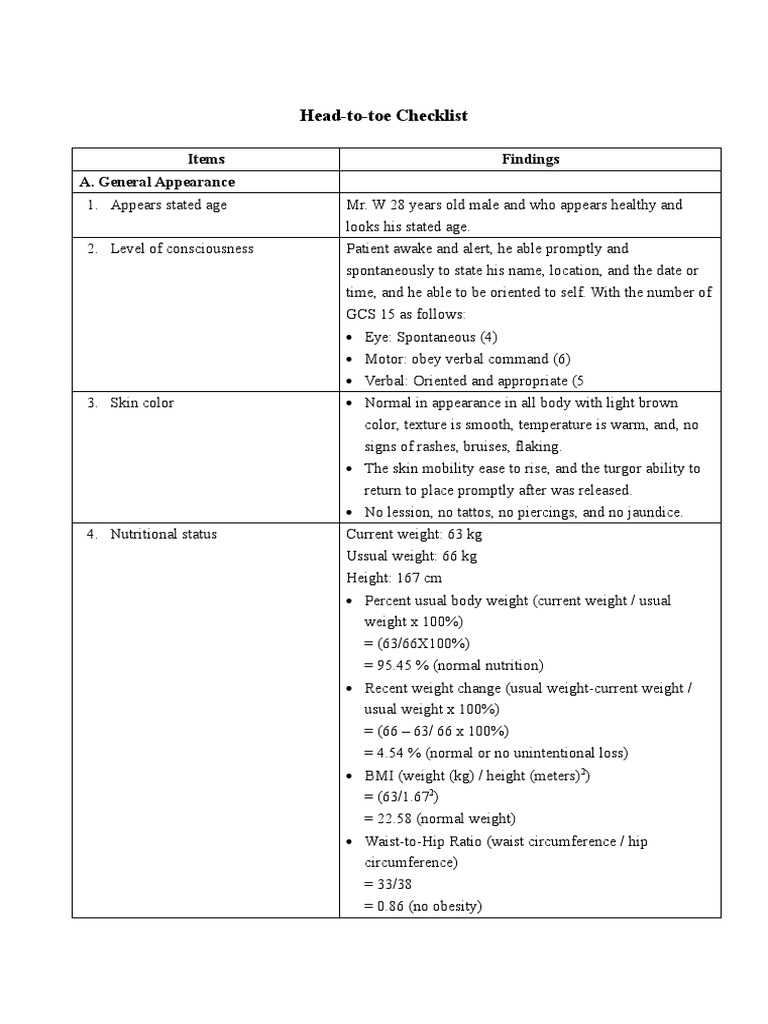 Head To Toe Checklist (Masroni) | PDF | Anatomical Terms Of Motion | Knee