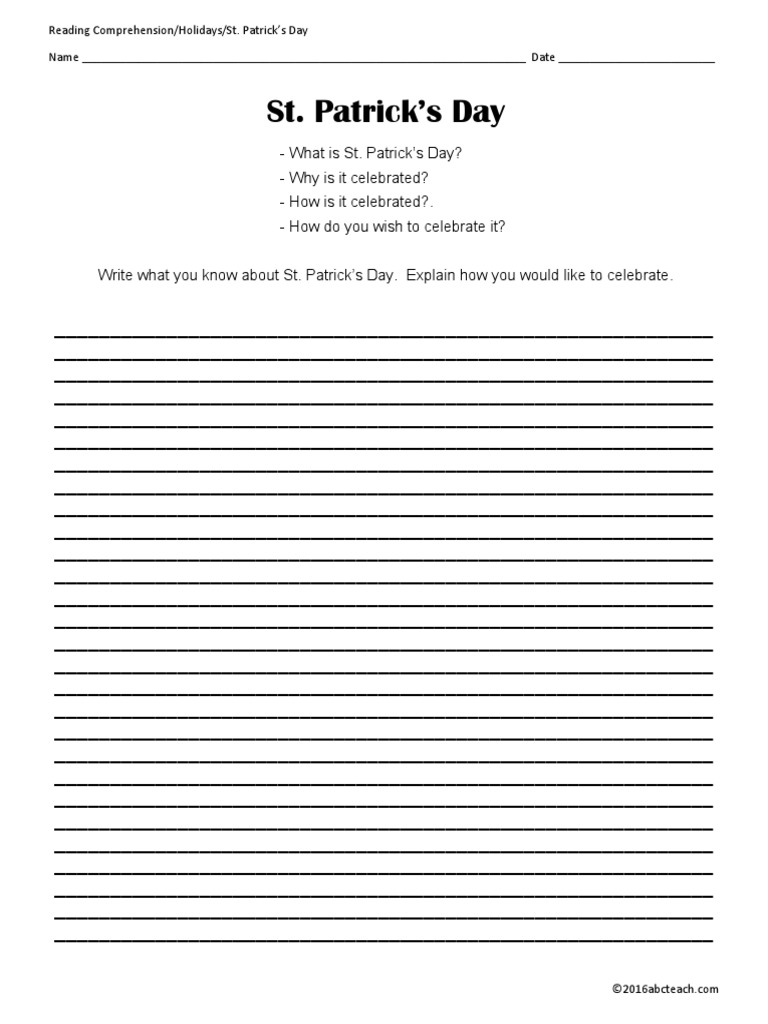 Reading Comprehension ST Patricks Day Upper Elementary2 | PDF | Saint ...