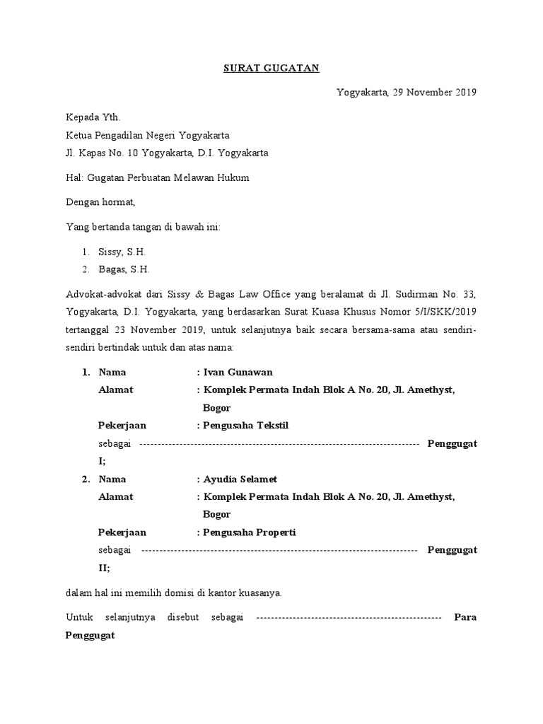 Latihan Surat Gugatan PMH | PDF