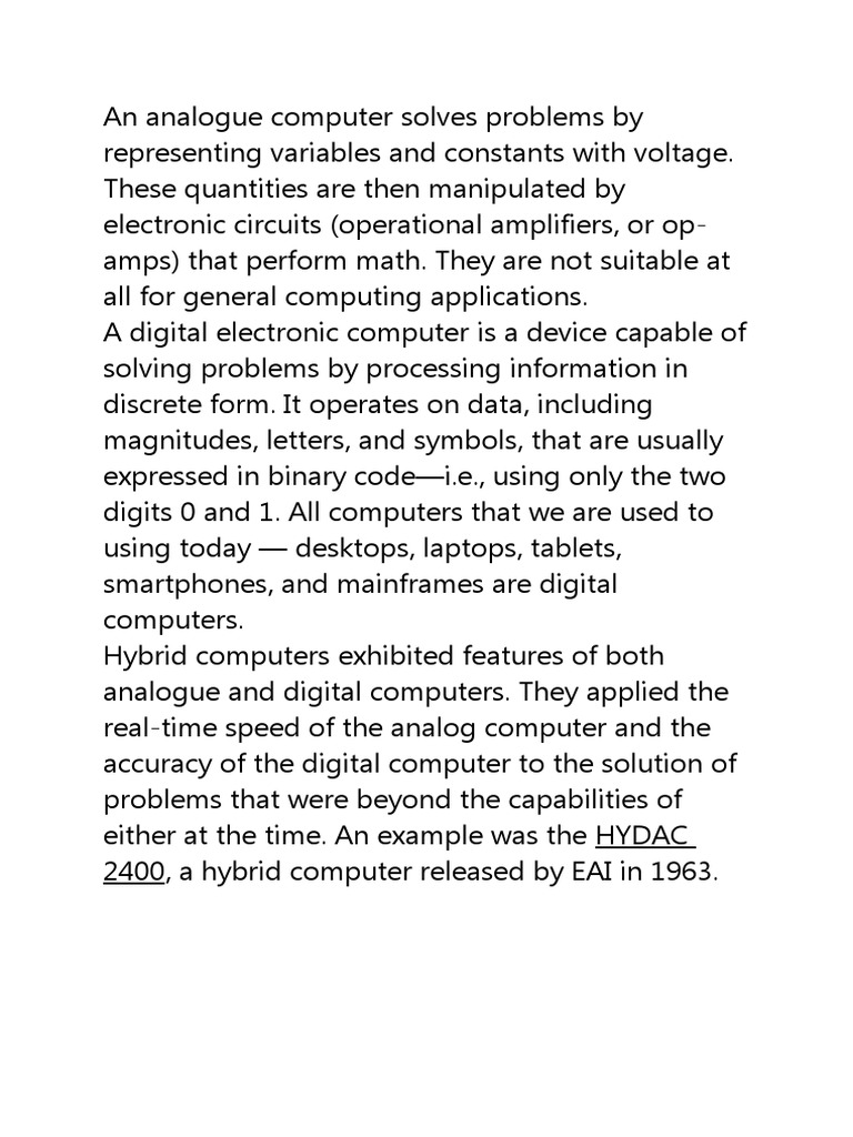 What Is The Difference Between Hybrid Analog and Digital Computer | PDF
