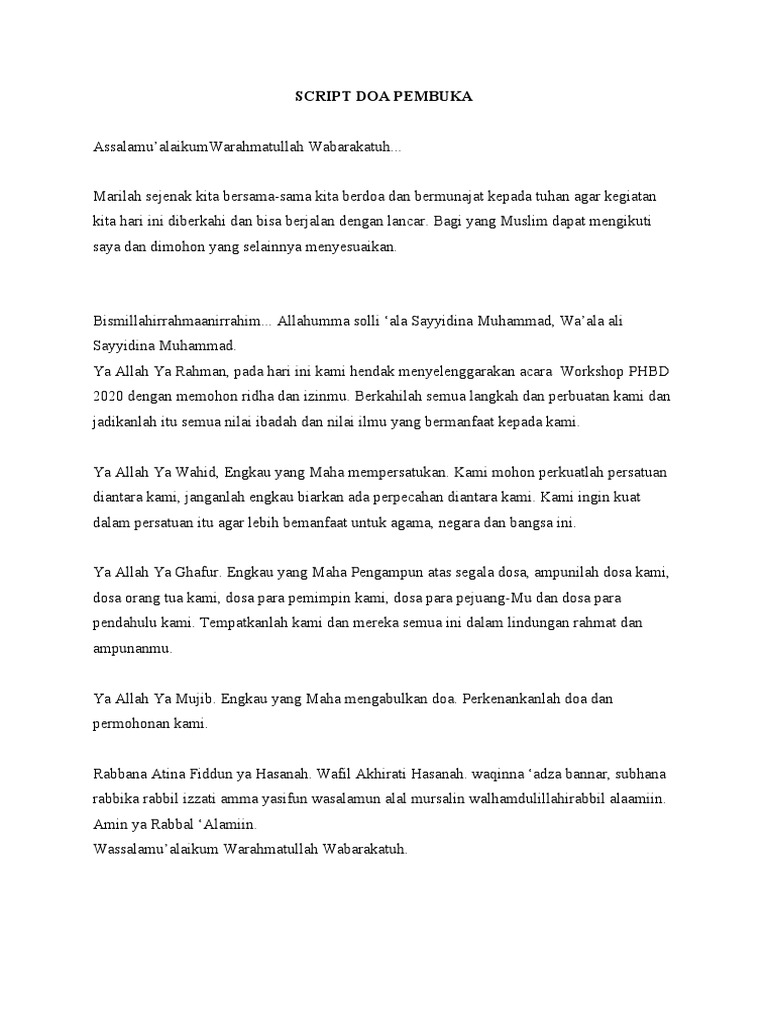 (PHBD) Script Doa Pembuka Dan Penutup | PDF