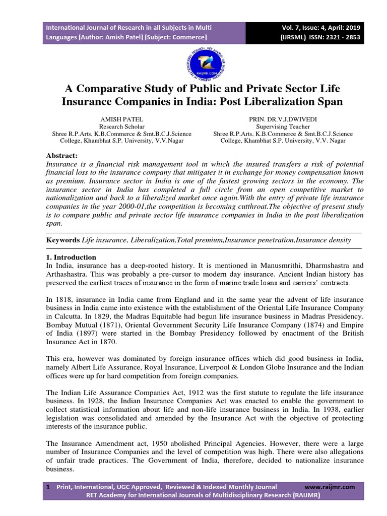 Comparative Study of Public and Private Life Insurance in India | PDF ...