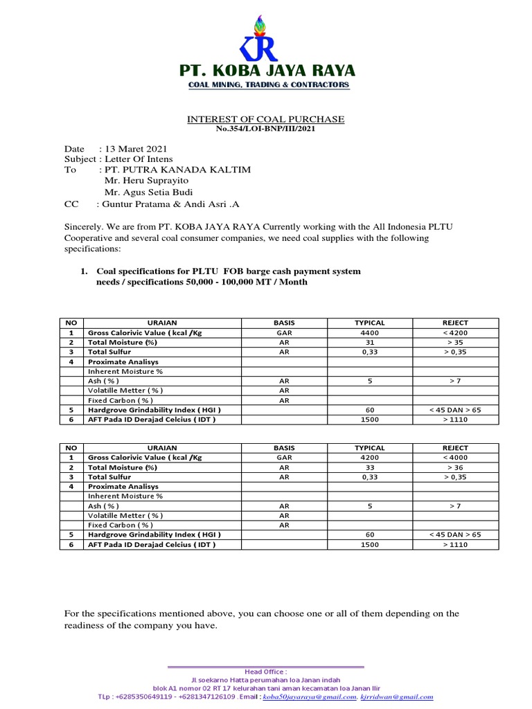 Contoh Loi Batubara | PDF | Chemical Energy Sources | Energy Industry
