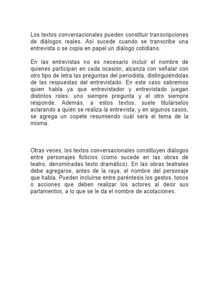 Tipos y ejemplos de textos conversacionales | PDF | Artes del Lenguaje ...