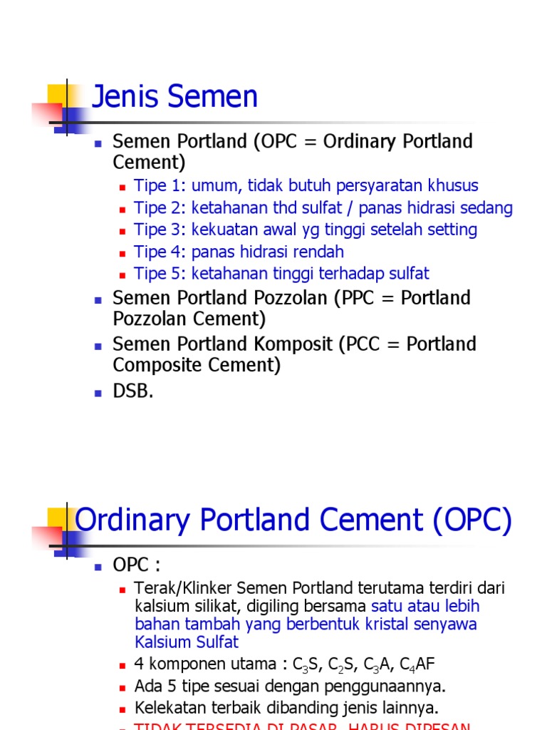 Spesifikasi Semen Portland dan Tipe-tipe | PDF | Teknologi & Rekayasa