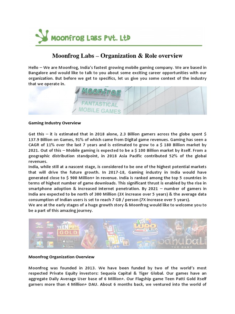 Moonfrog Labs: Career Opportunities in Gaming | PDF | Mobile Game ...