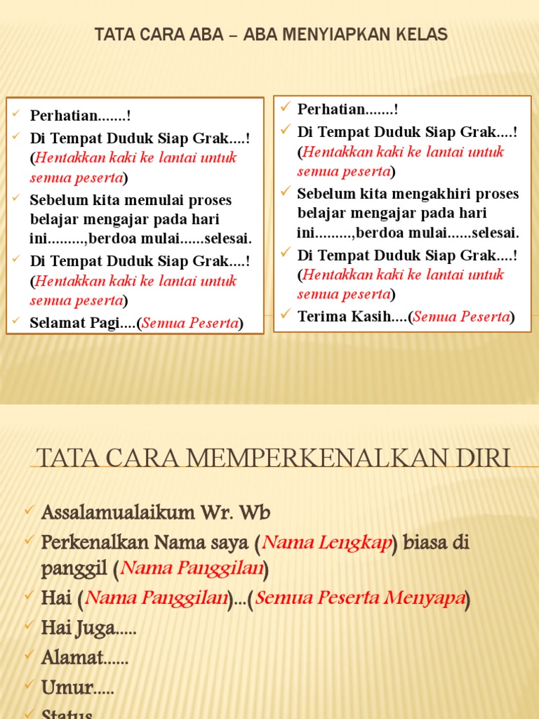 Tata Cara Aba - Aba Menyiapkan Kelas | PDF