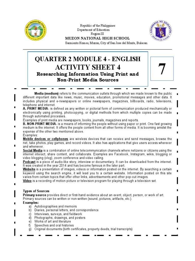 Researching Information Using Print and Non-Print Media Sources: An ...