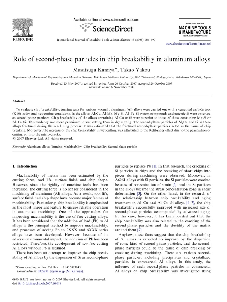 Role of Second-Phase Particles in Chip Breakability in Aluminum Alloys ...
