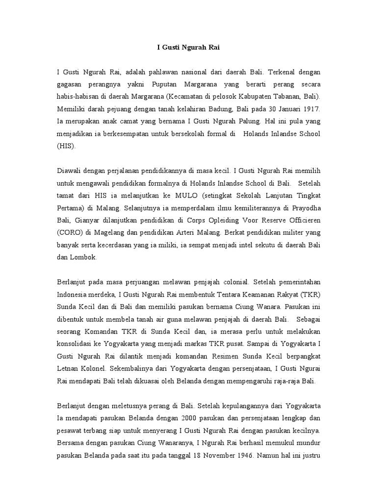 Teks Biografi Pahlawan I Gusti Ngurah Rai | PDF