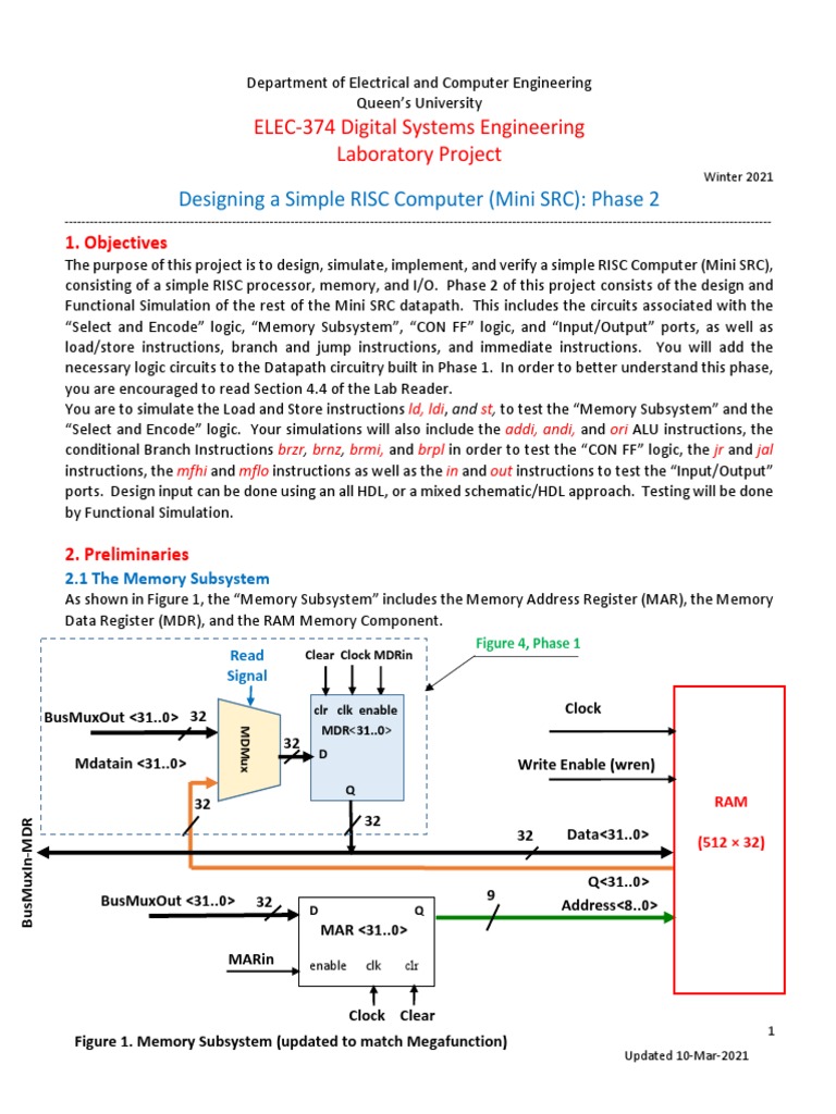Designing A Simple RISC Computer (Mini SRC) : Phase 2: ELEC-374 Digital Systems Engineering ...