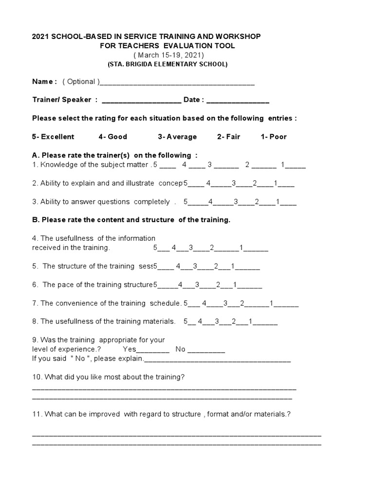 Evaluation Form For Inset | PDF