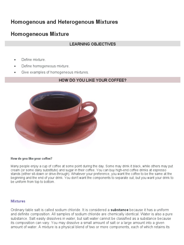 Homogenous and Heterogenous Mixtures | PDF | Mixture | Human Body