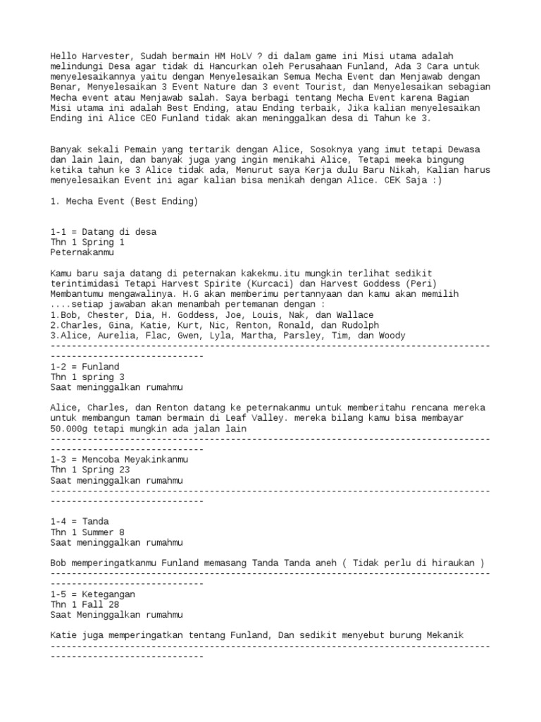Panduan Event Harvest Moon HoLV | PDF