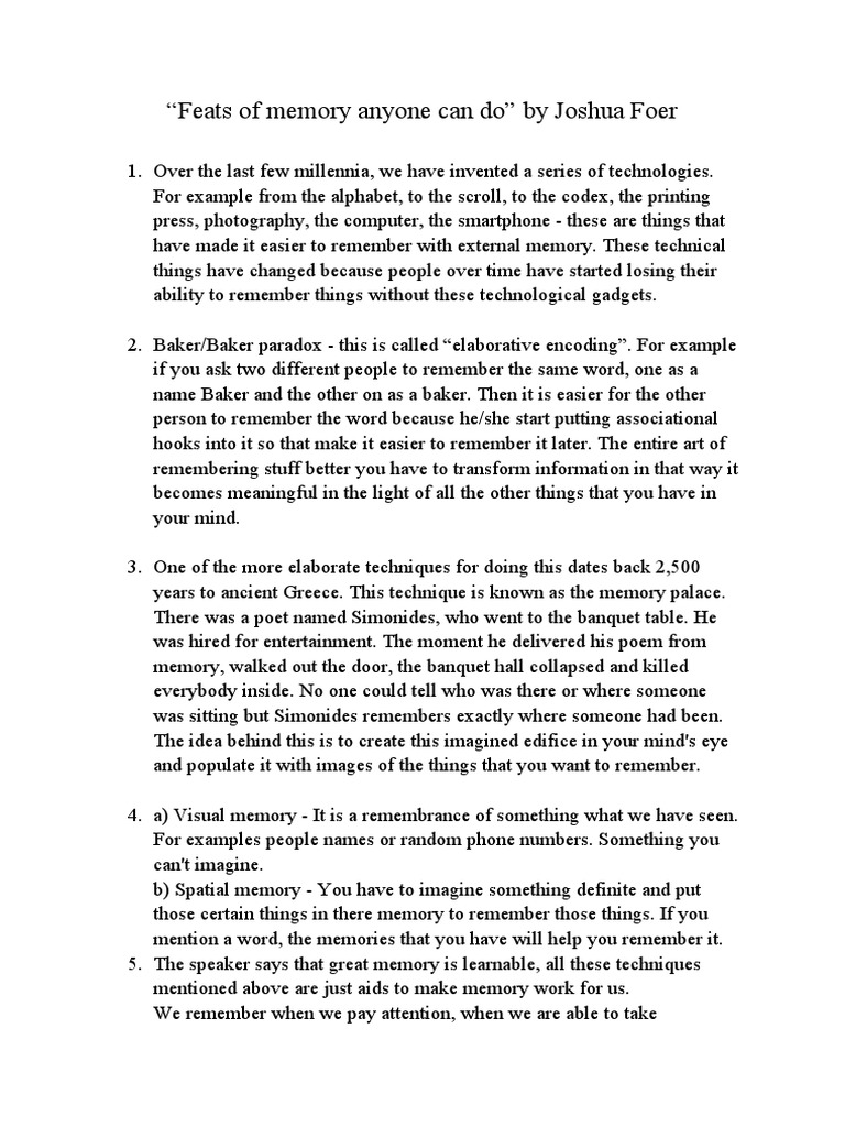 "Feats of Memory Anyone Can Do" by Joshua Foer | PDF