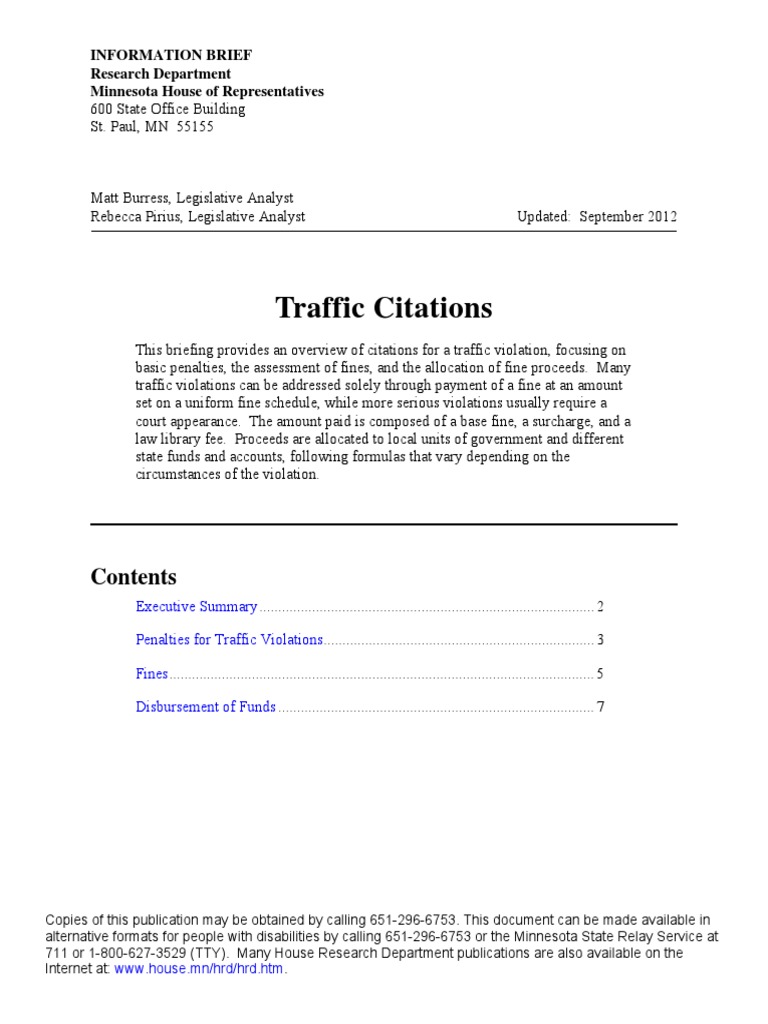 Traffic Citations: Information Brief Research Department Minnesota ...