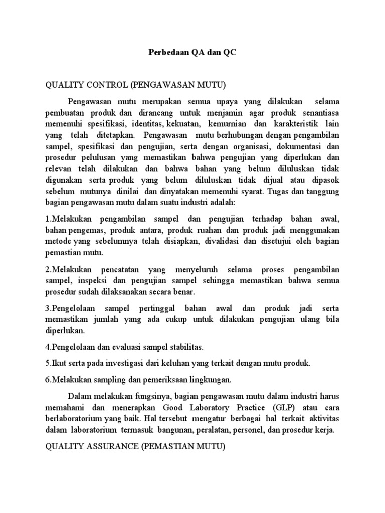 Perbedaan QA Dan QC | PDF