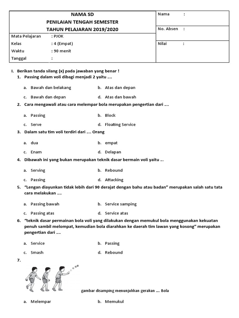 Soal2 PTS Pjok KLS4 S-1 | PDF