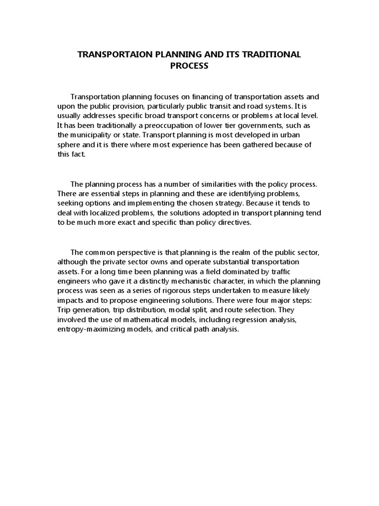Transportaion Planning and Its Traditional Process | PDF
