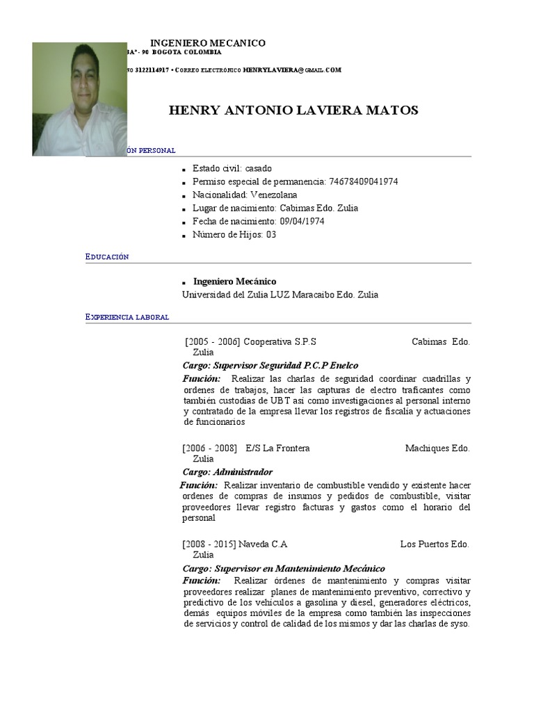 Curriculum Henry Laviera | PDF | Science | Ingeniería