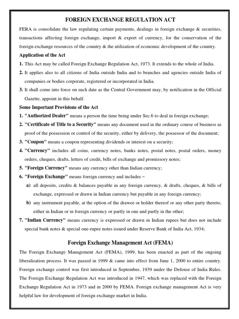 Foreign Exchange Regulation Act | PDF | Foreign Exchange Market ...
