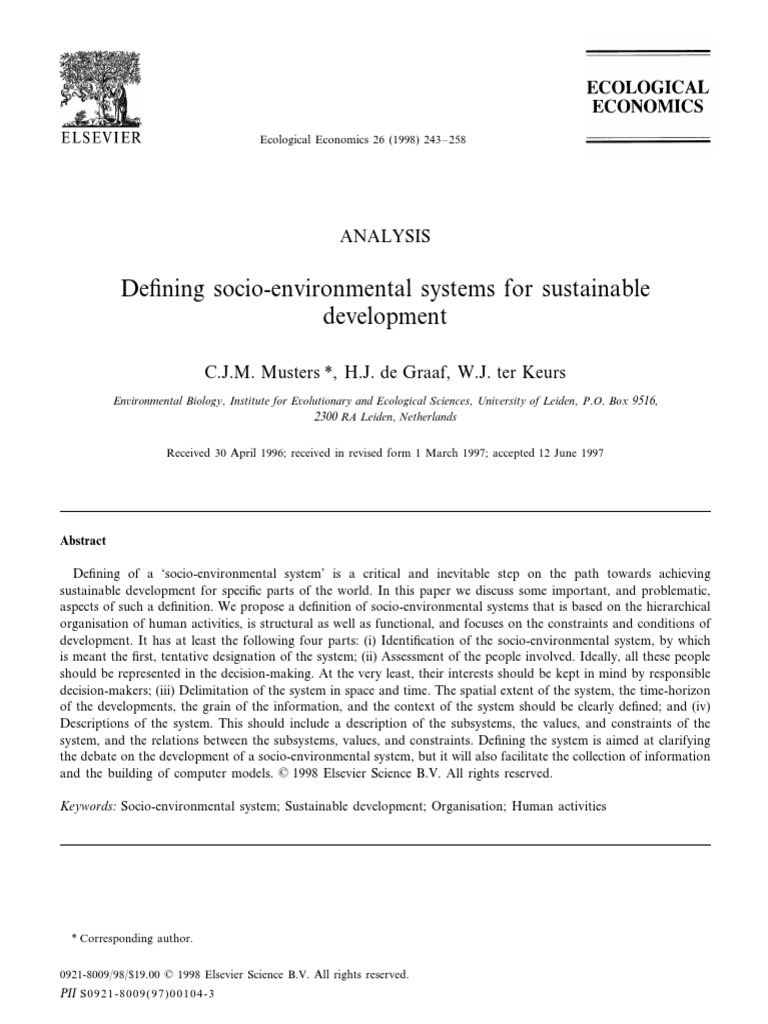Defining Socio-Environmental Systems For Sustainabledevelopment | PDF